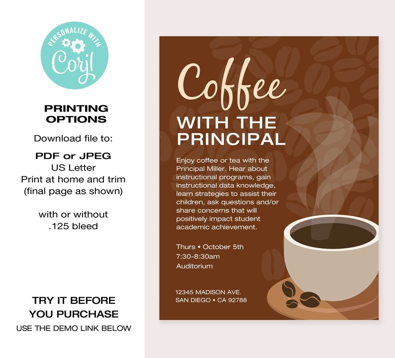 Coffee With the Principal Flyer Template • Coffee Flyer • Coffee ...
