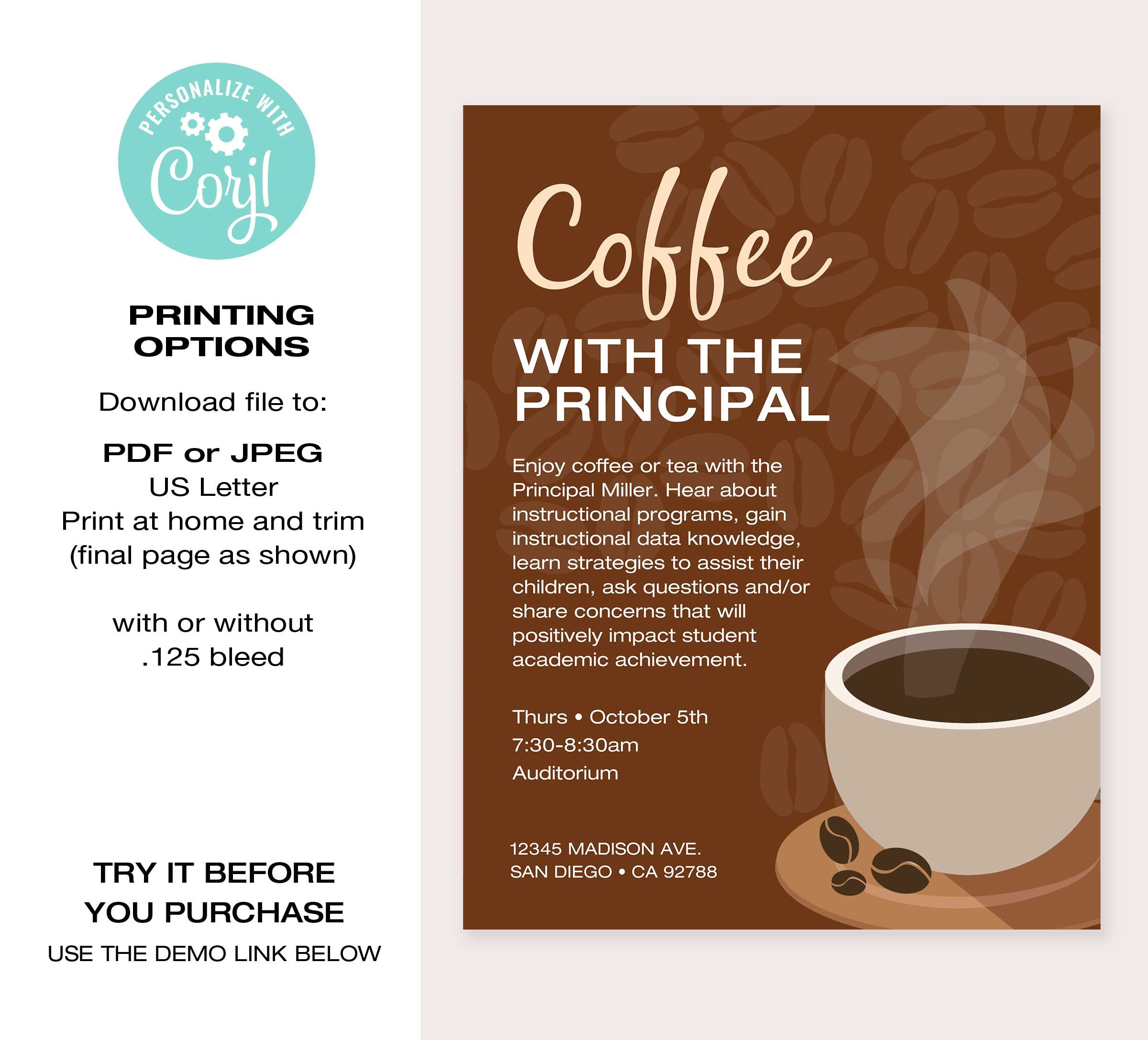Coffee With the Principal Flyer Template • Coffee Flyer • Coffee ...