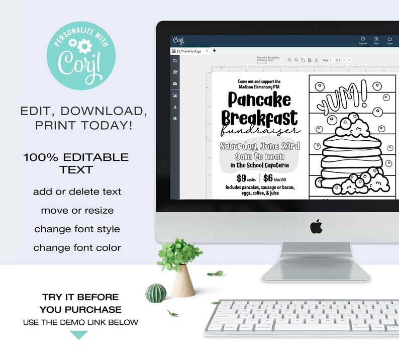 Pancake Breakfast Flyer Template • Coloring Sheet | Pancake Fundraiser ...