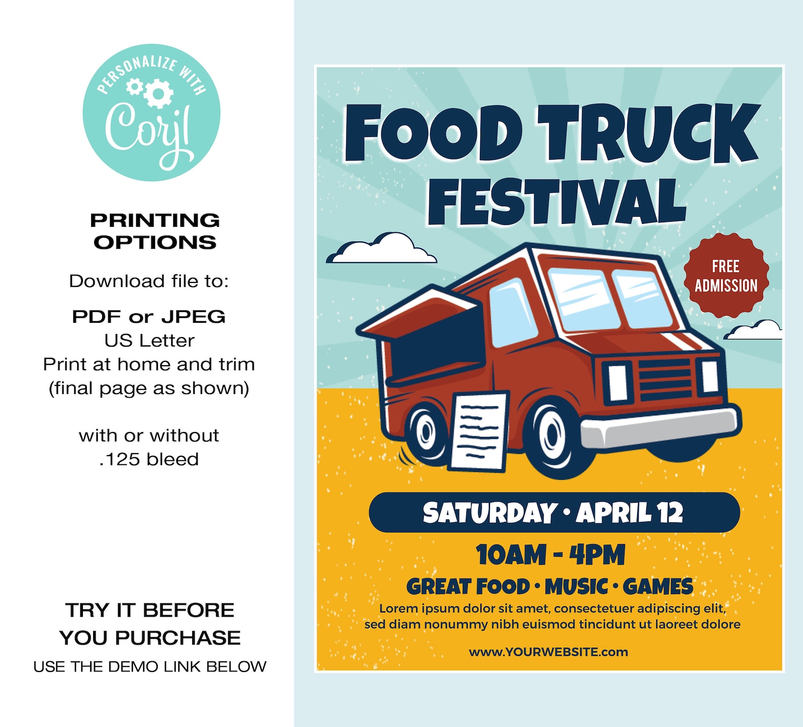Food Truck Event Flyer Template • Food Truck Festival | EDITABLE ...