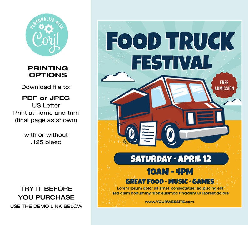 Food Truck Event Flyer Template • Food Truck Festival | EDITABLE ...