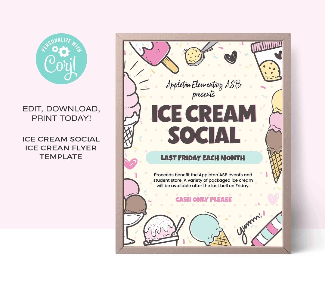Ice Cream Social Flyer Template EDITABLE| Ice Cream Party Flyer | 8.5 X ...