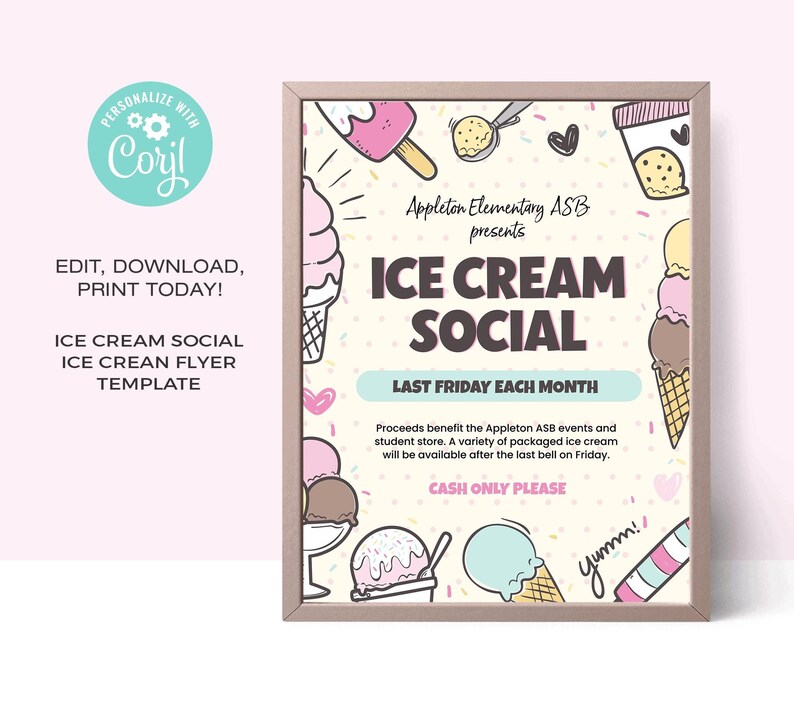Ice Cream Social Flyer Template EDITABLE| Ice Cream Party Flyer | 8.5 X ...