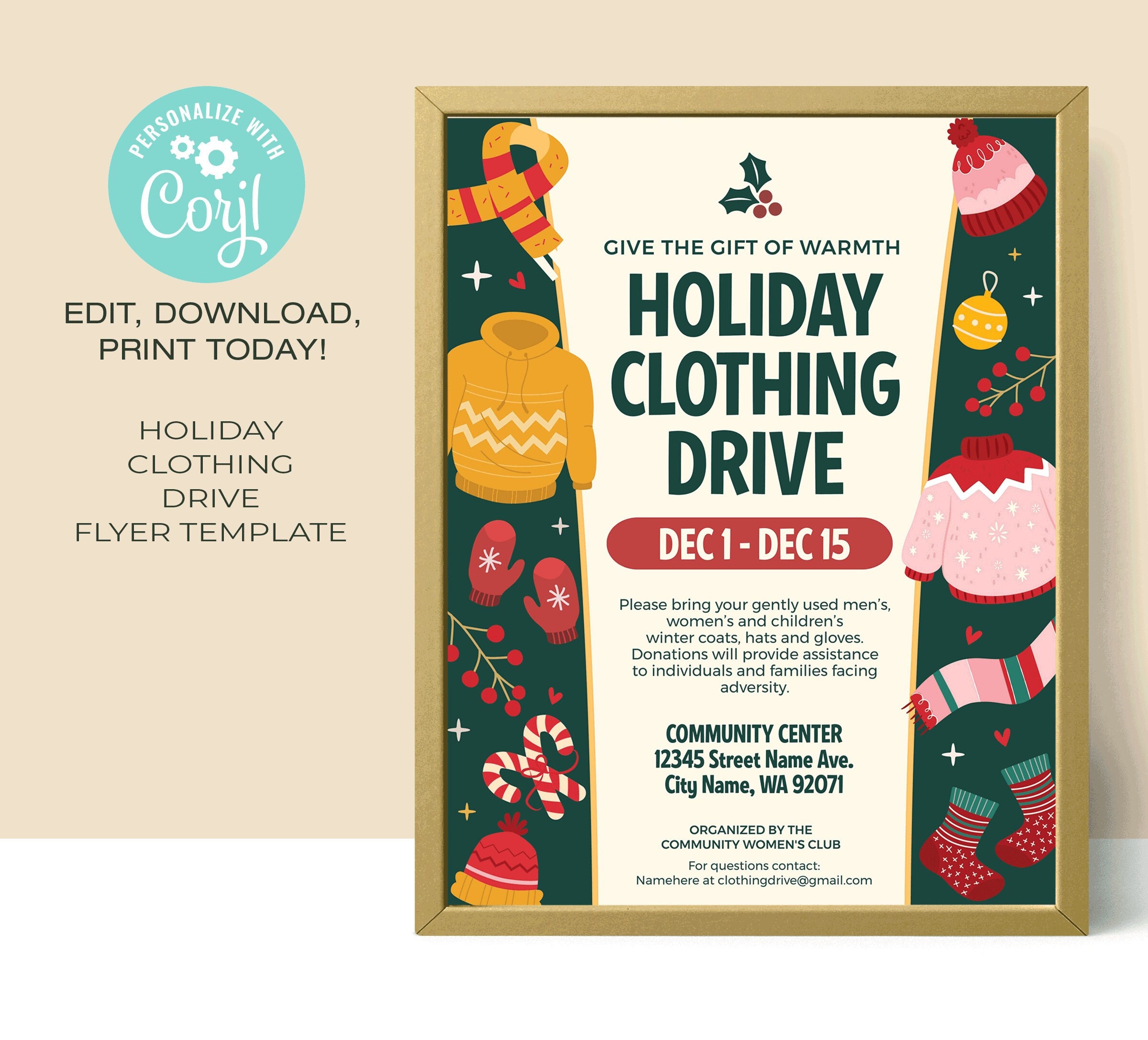 Holiday Clothing Drive Template | EDITABLE | Coat Drive Flyer • winter ...