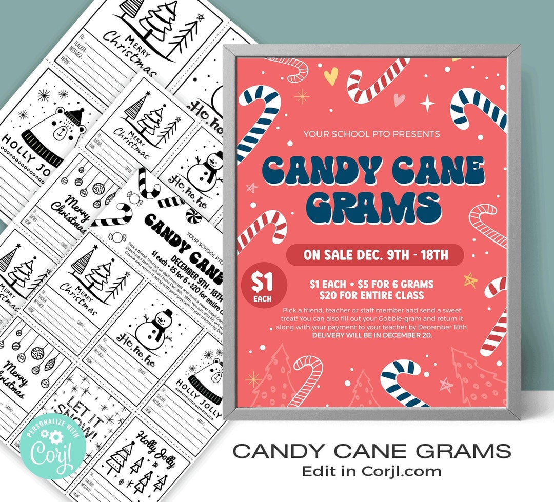 Christmas Candy Grams, Editable Candy Cane Candy Grams, Printable Grams ...