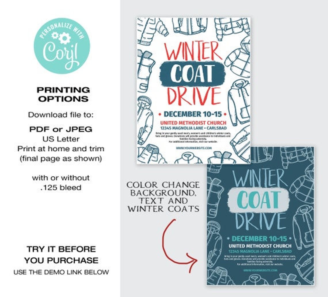 Coat Drive Template | EDITABLE | Winter Coat Drive Flyer | Event Flyer ...