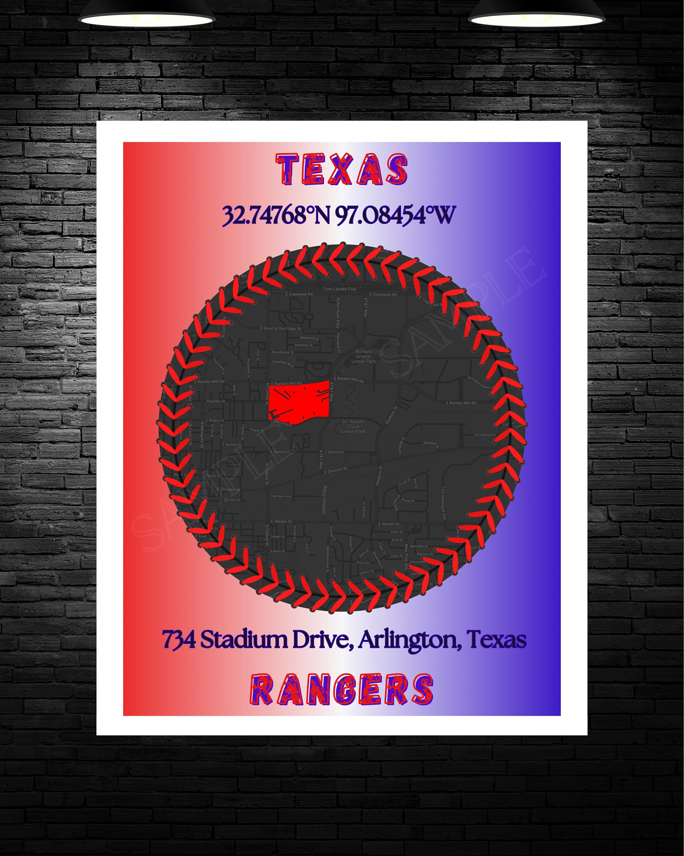 Ranger Stadium Map Picture Globe Life GPS Coordinates Digital Download ...