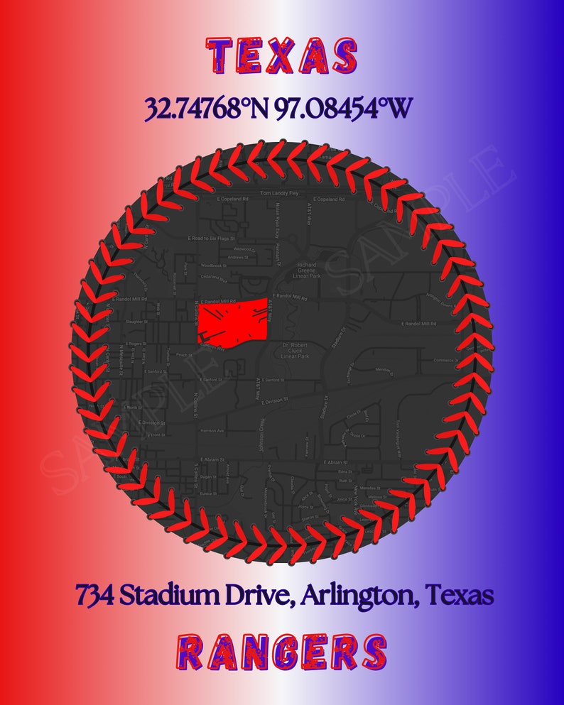 Ranger Stadium Map Poster Globe Life GPS Coordinate Epic Picture ...