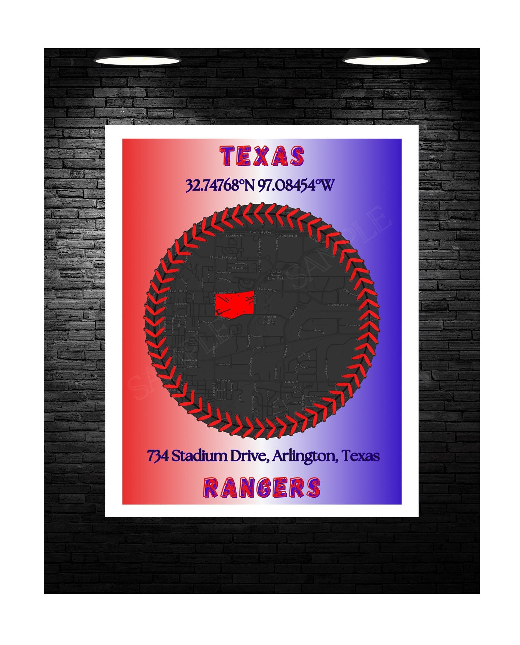 Ranger Stadium Map Poster Globe Life GPS Coordinate Epic Picture ...