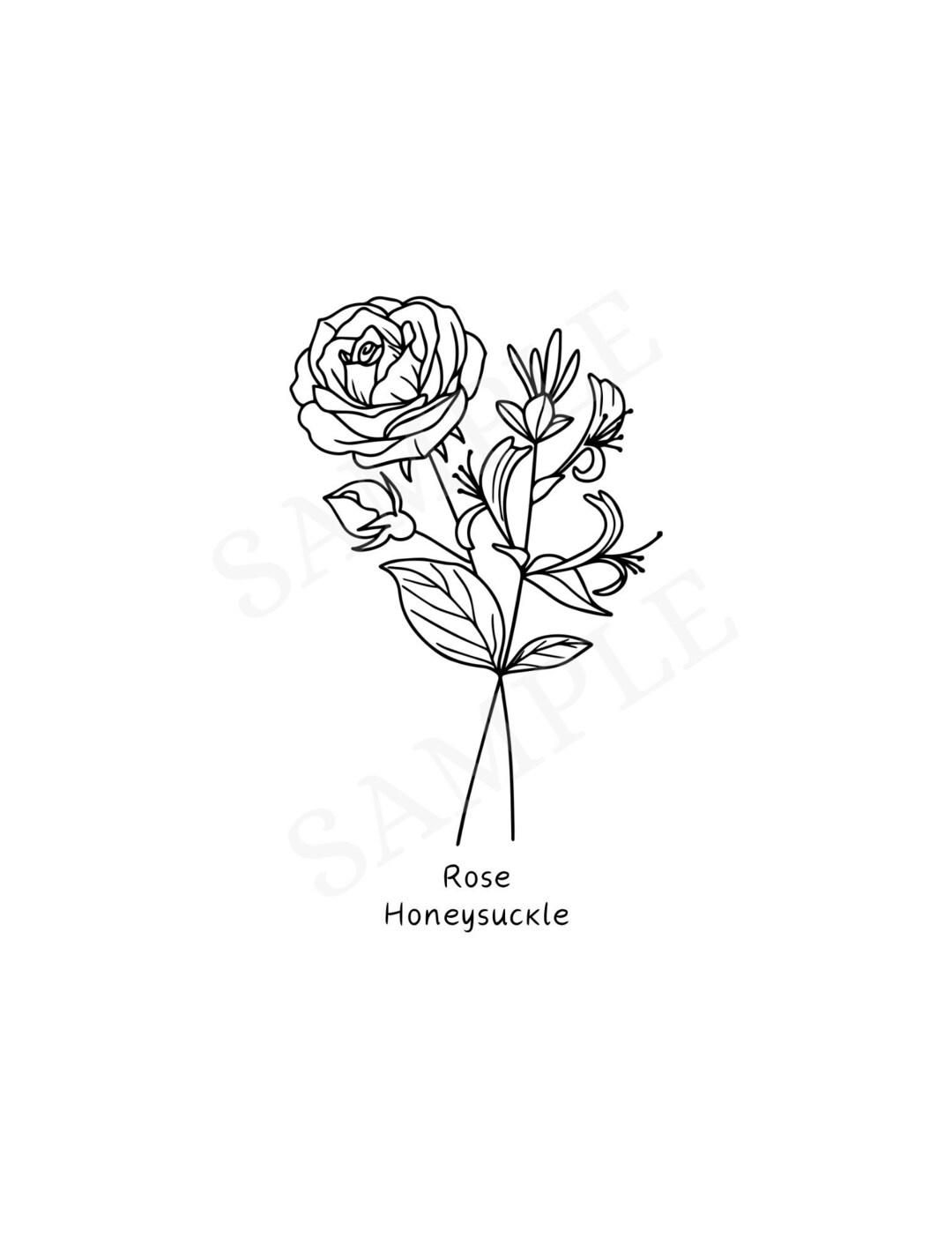 June Rose + Honeysuckle B&W Birth Flower Wall Art Digital Picture ...