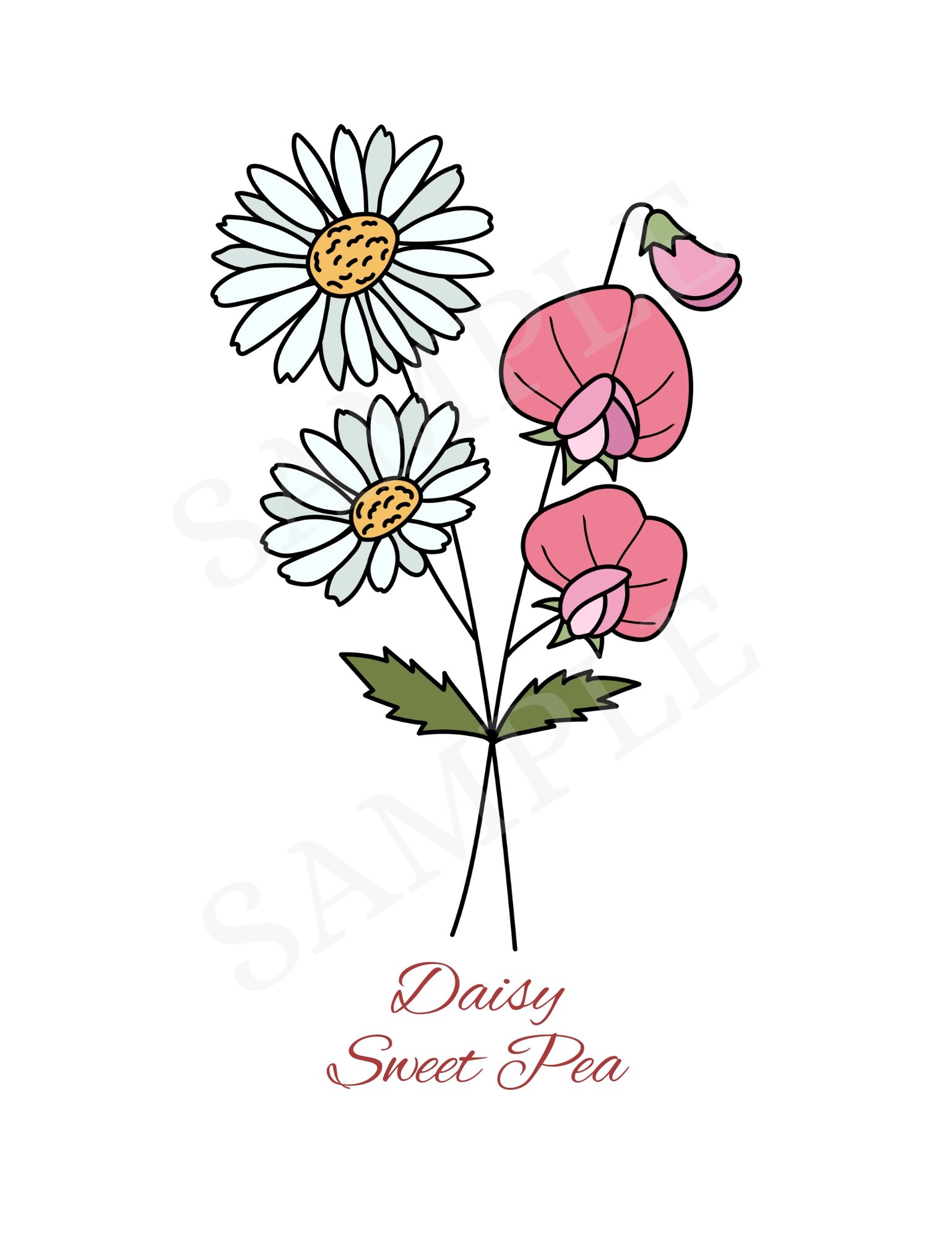 April Daisy + Sweet Pea Birth Flower Wall Art Digital File Grandmother ...