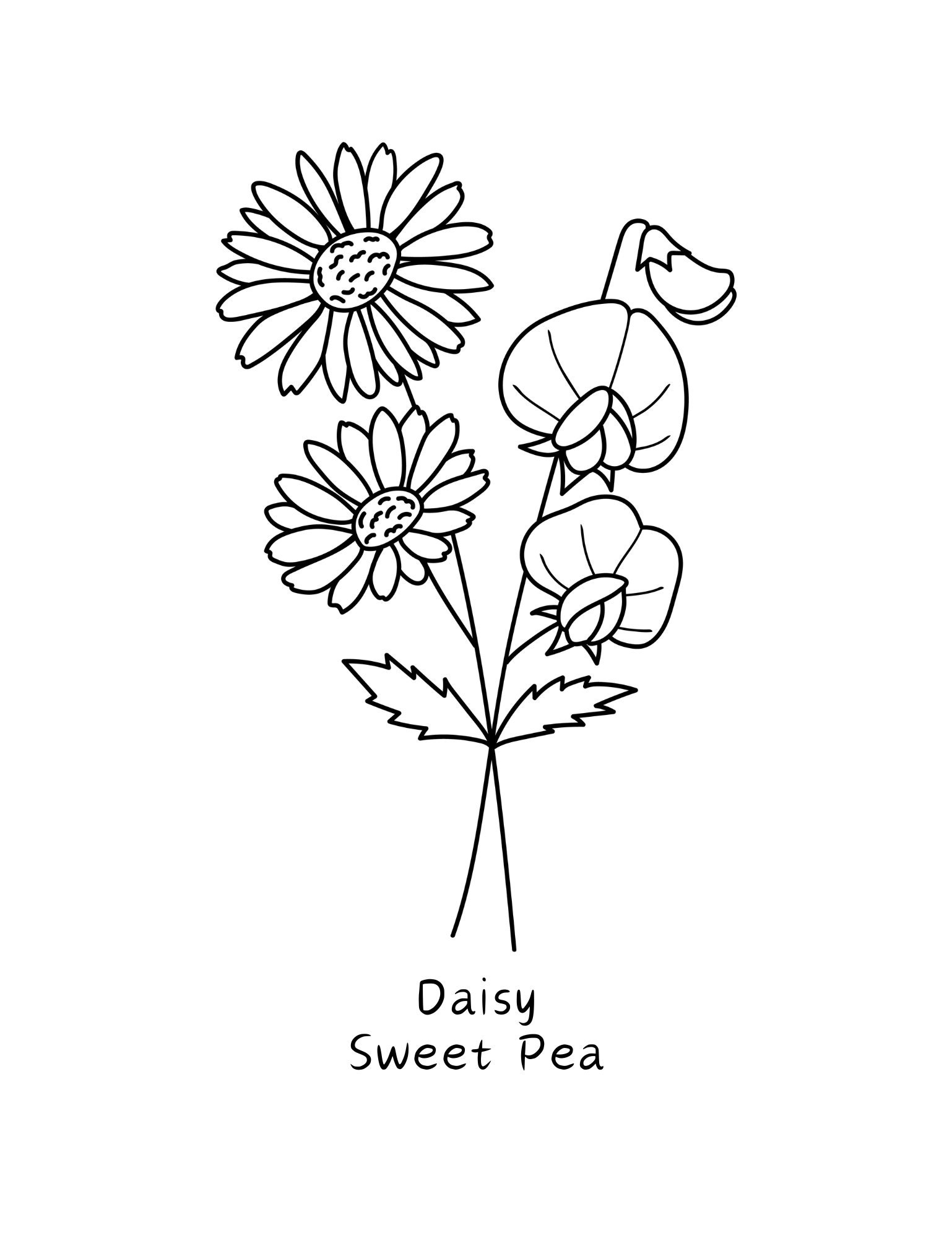 April Daisy Sweet Pea Birth Flower Wall Art Digital File Grandmother Garden Birthday T