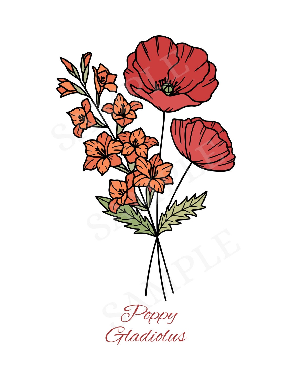 August Poppy + Gladiolus Birth Flower Wall Art Poster Grandmother ...