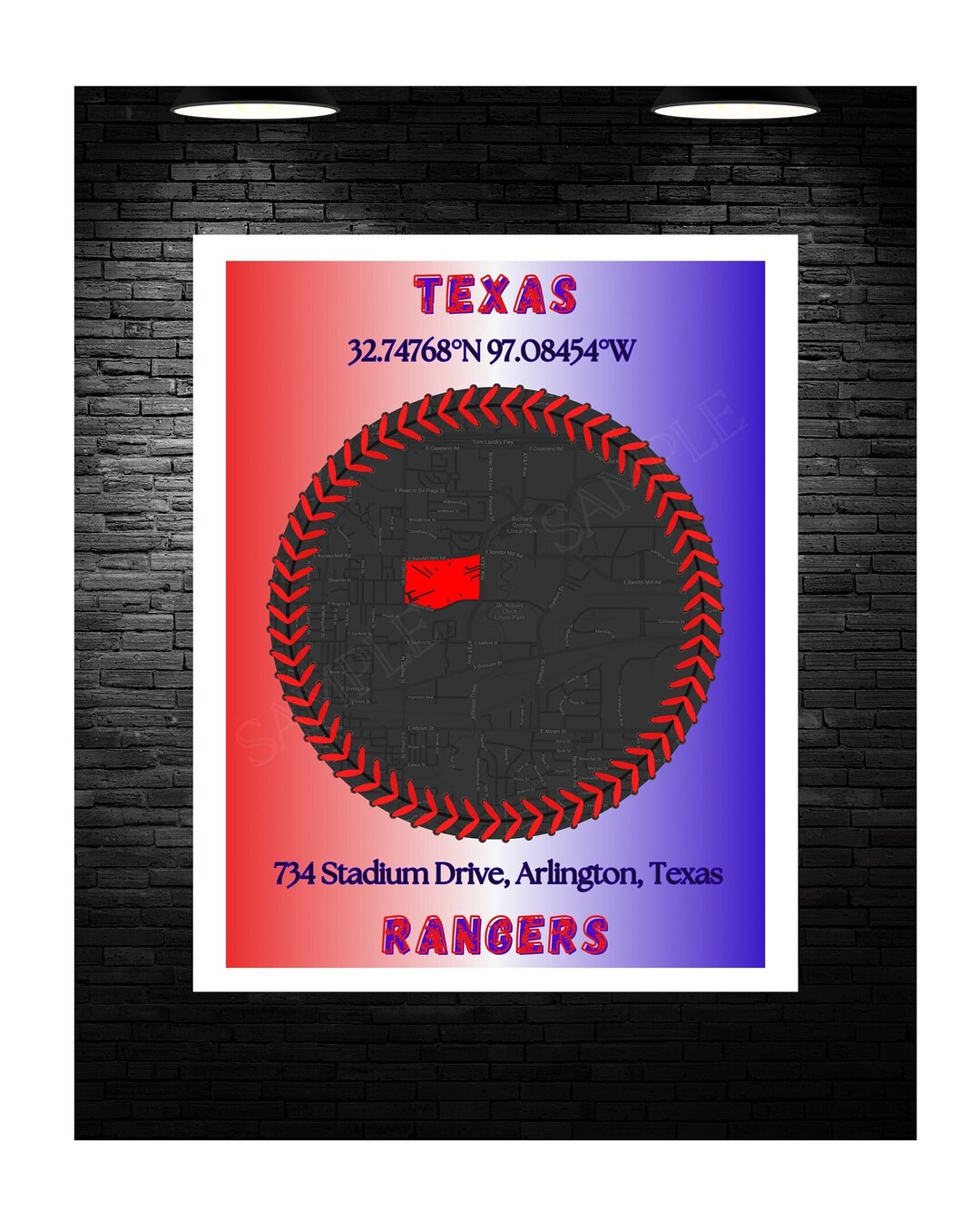Ranger Stadium Map Picture Globe Life GPS Coordinates Digital Download ...
