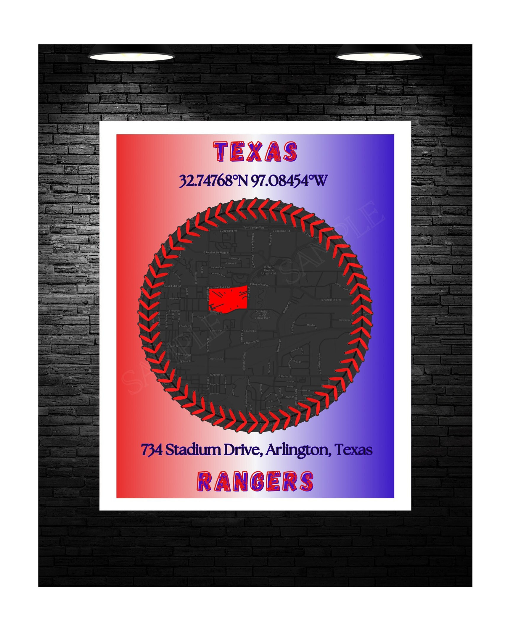Ranger Stadium Map Picture Globe Life GPS Coordinates Digital Download ...