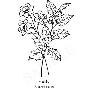 December Holly + Narcissus Birth Flower Wall Art Digital File Pic Decor ...