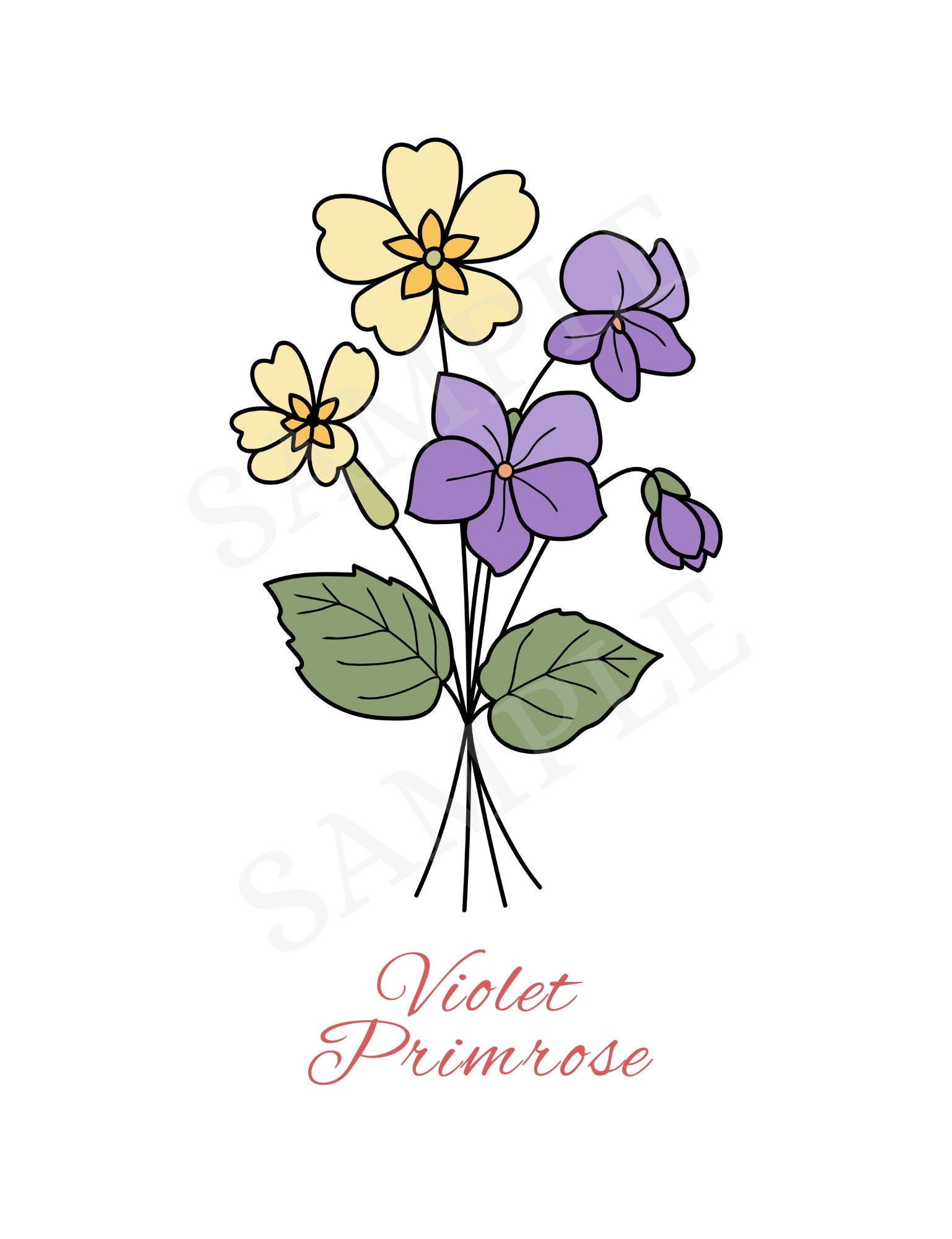February Violet + Primrose Birth Flower Wall Art Grandmother Garden ...
