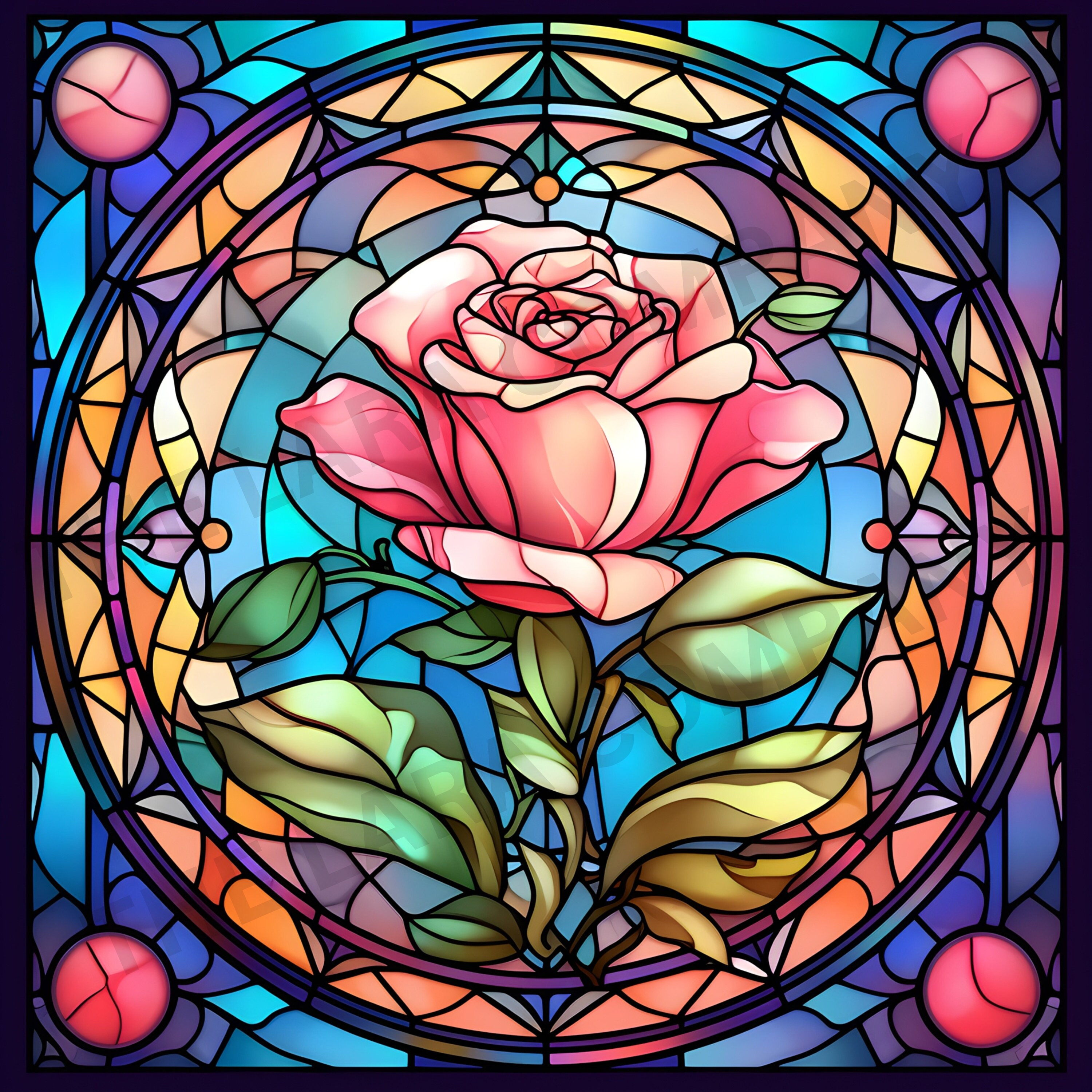 June Rose Stained Glass Window Art, Birth Month Flower (digital File ...