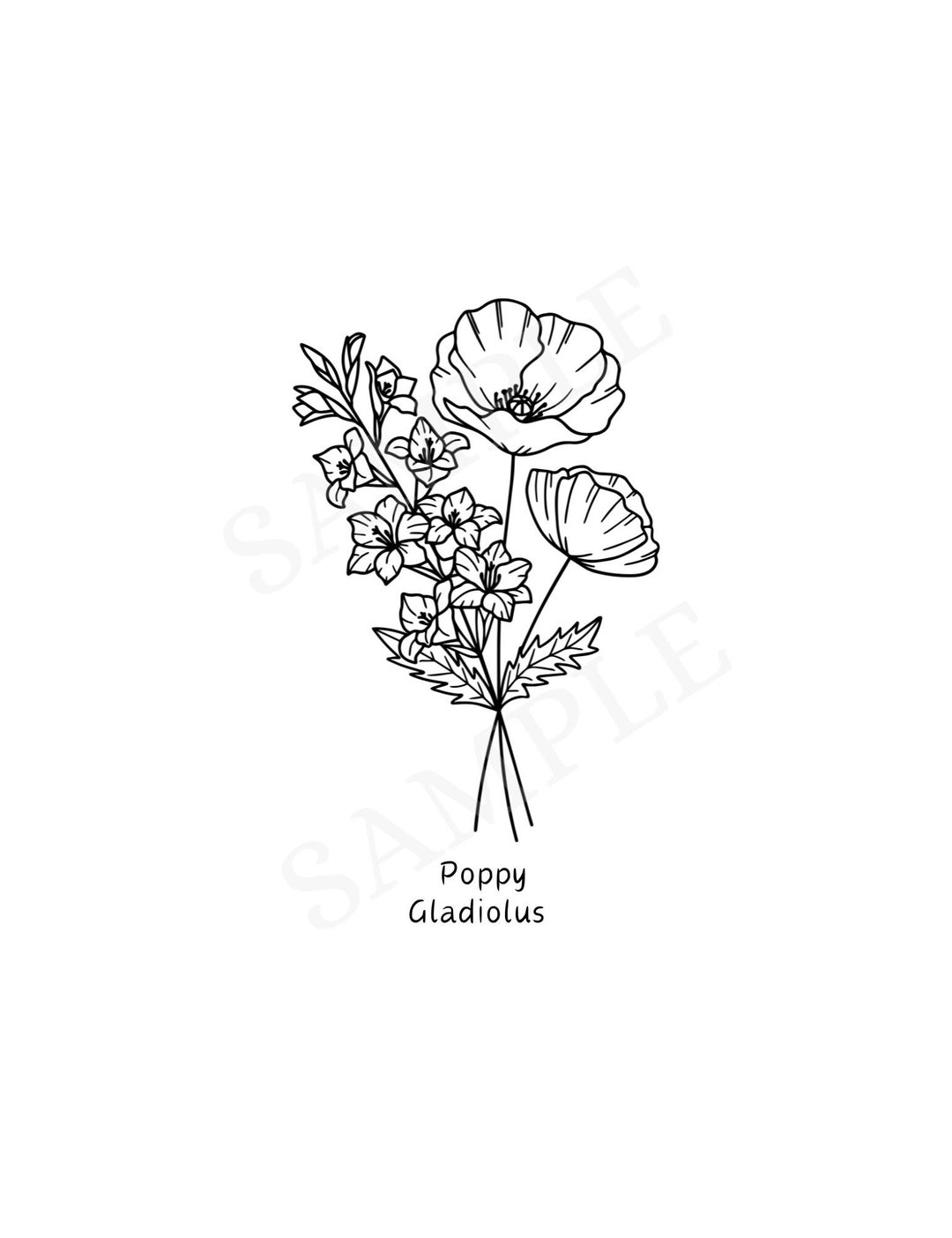August Poppy + Gladiolus B&W Birth Flower Wall Art Digital File ...
