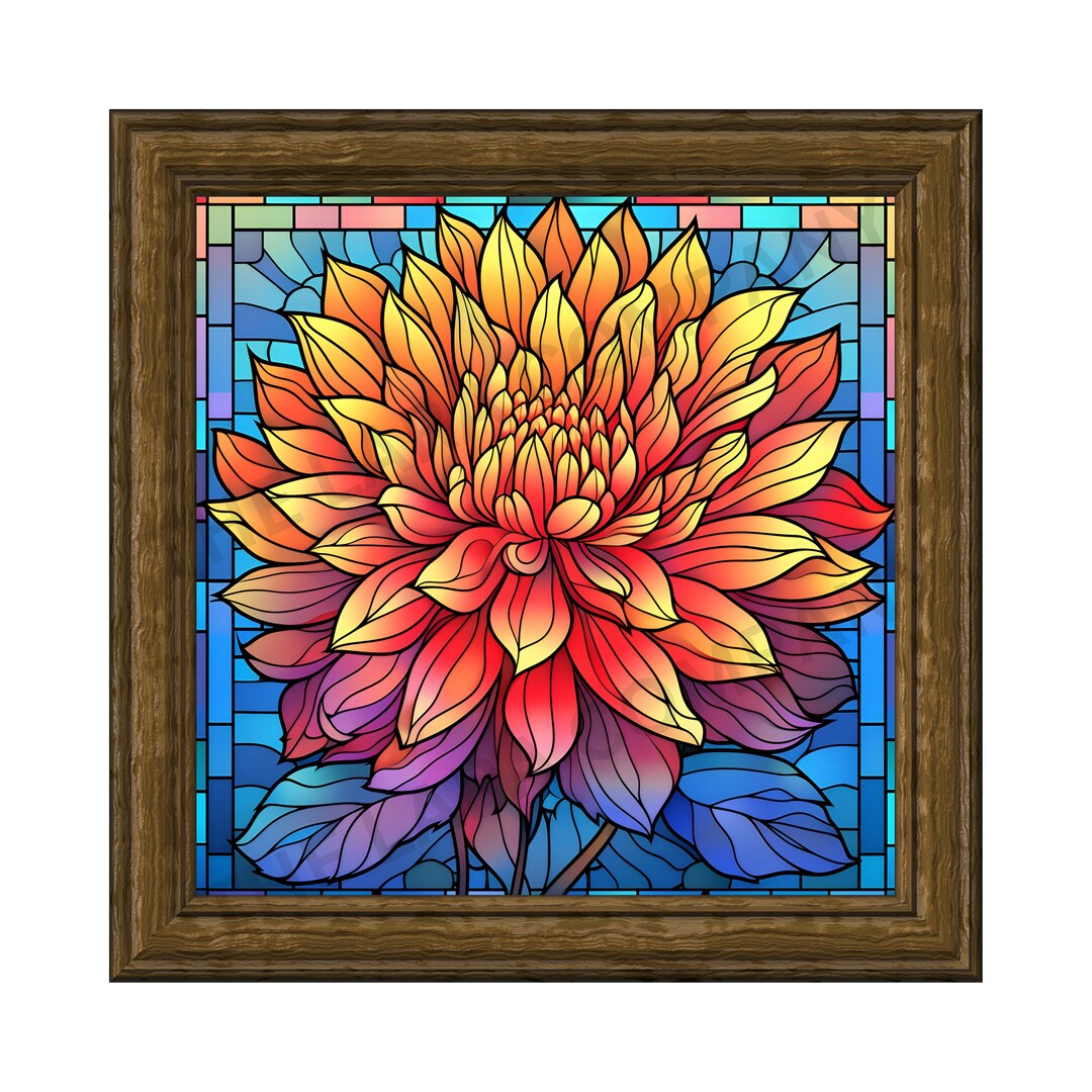 November Chrysanthemum Stain Glass Window Wood Frame Birth Month Flower ...