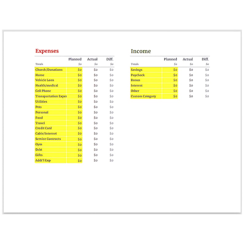 Monthly Budget Template Excel Spreadsheet Income Expense Tracker File ...