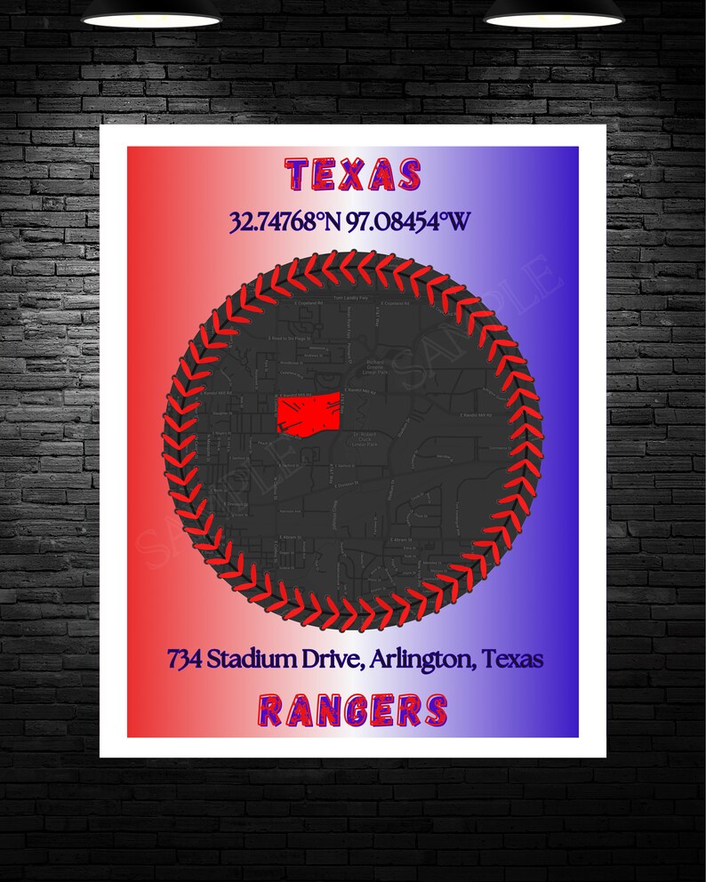 Ranger Stadium Map Poster Globe Life GPS Coordinate Epic Picture ...