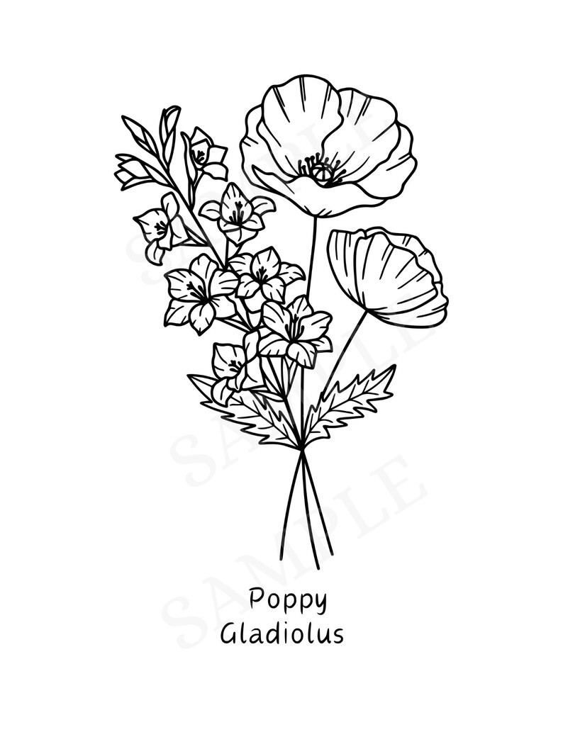 August Poppy + Gladiolus Birth Flower Wall Art Poster Grandmother ...