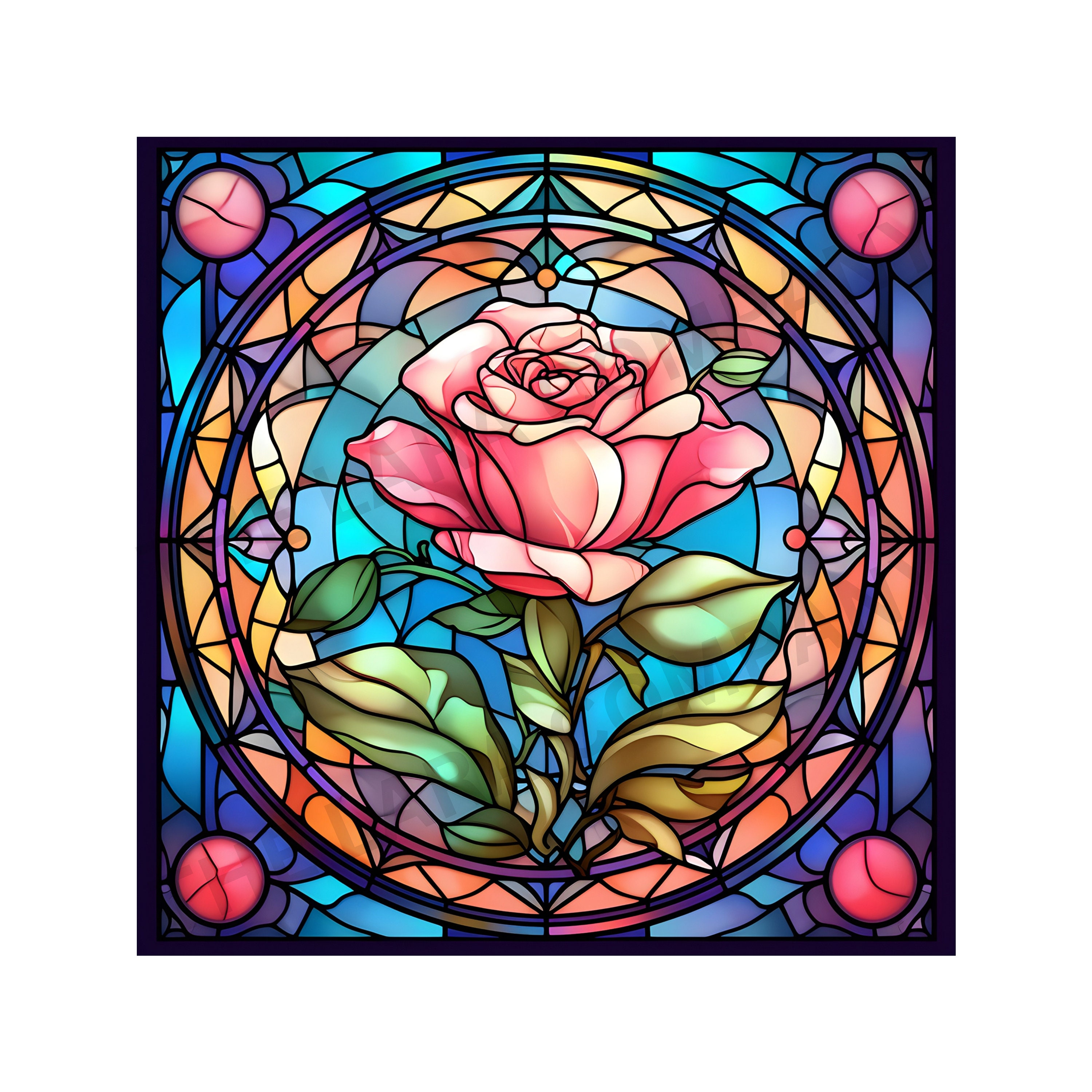 June Rose Stained Glass Window Birth Month Flower Wall Art Decor ...