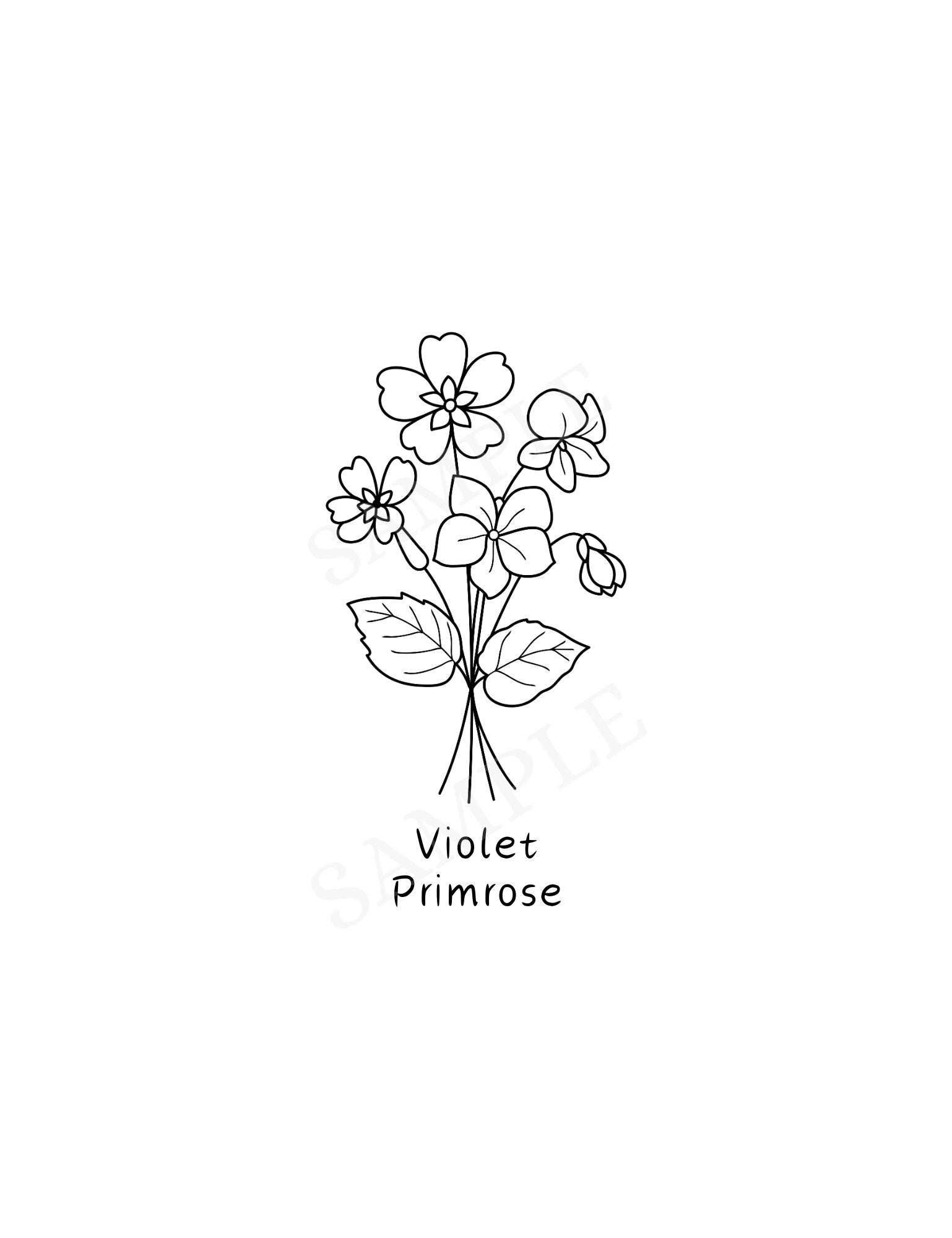 February Violet + Primrose B&W Birth Flower Wall Art Digital ...