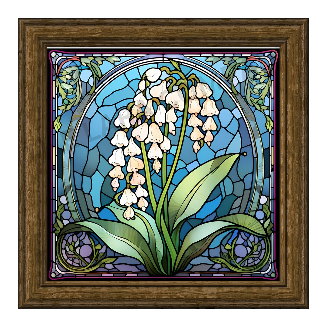 May Lily of the Valley Stained Glass Birth Day Flower Wood Frame ...