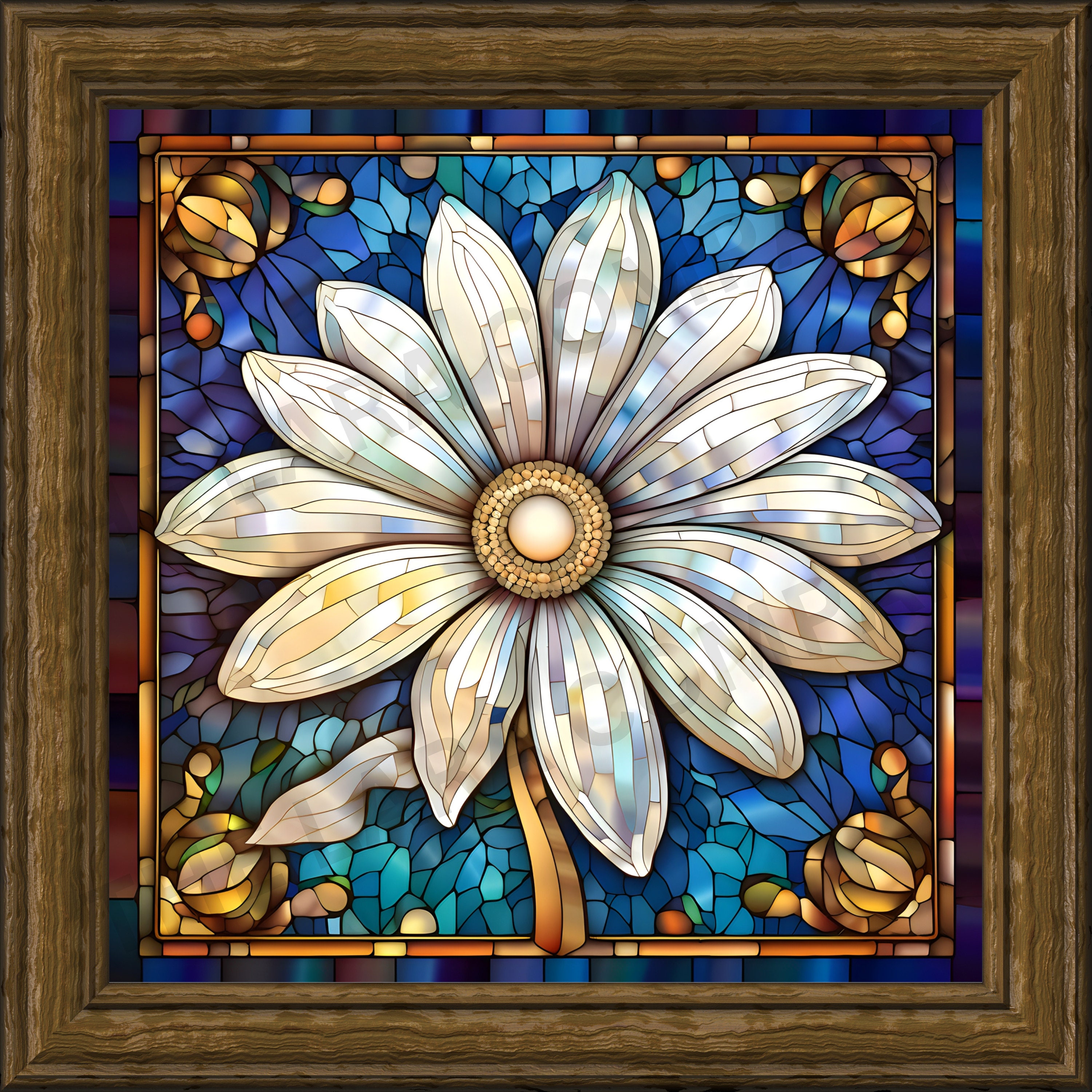 April Daisy Stained Glass Window Art, Birth Month Flower (digital ...