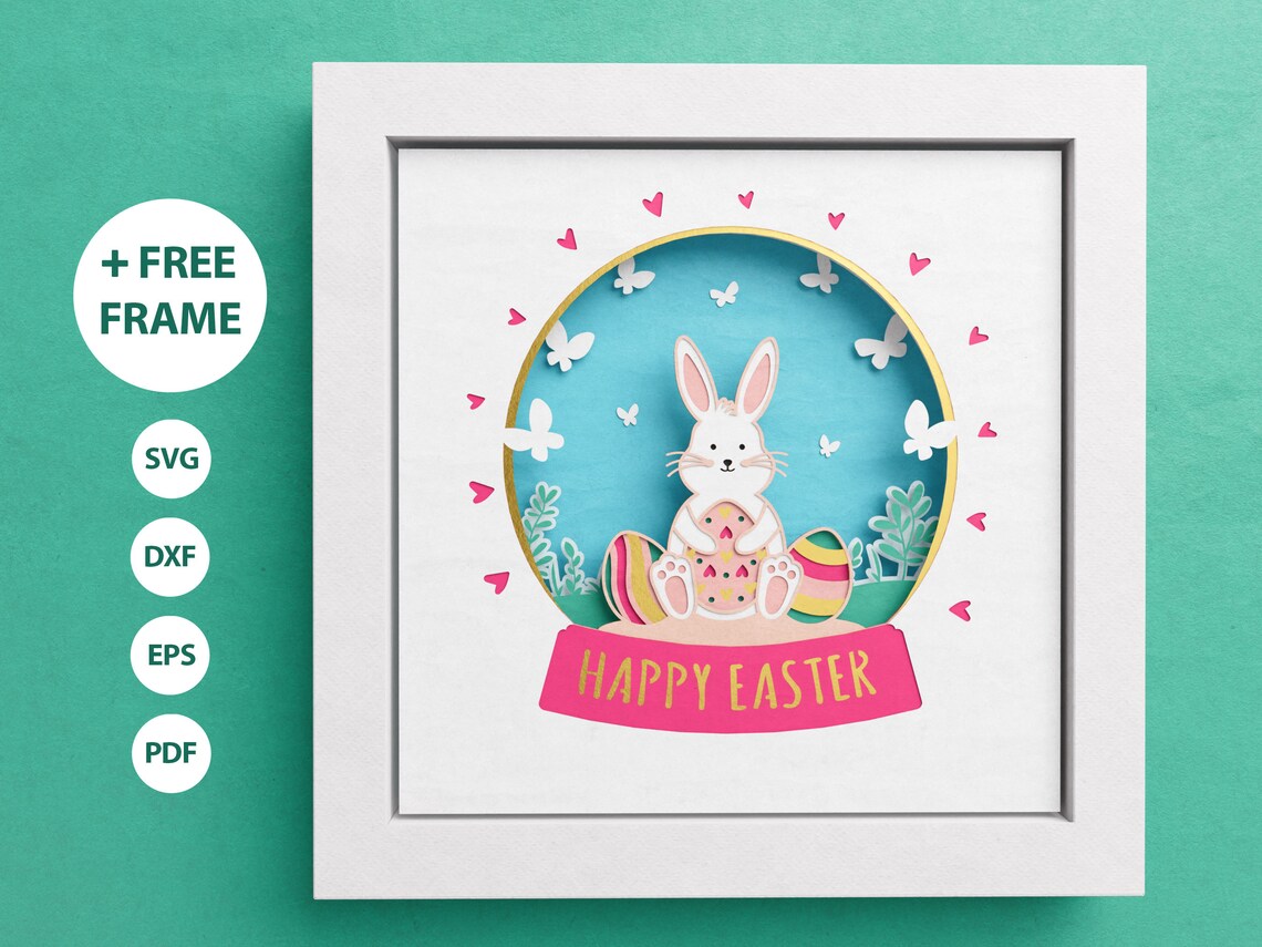 3D Easter Bunny Shadow Box, Layered Easter Svg, Snowglobe Shadowbox, Happy Easter Shadow Box ...