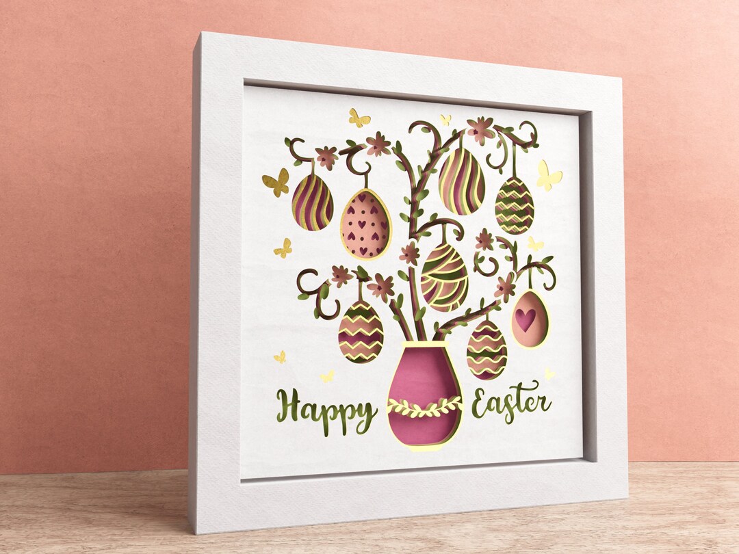 3D Easter Egg Tree Shadow Box, Happy Easter SVG, Easter Tree Shadowbox ...