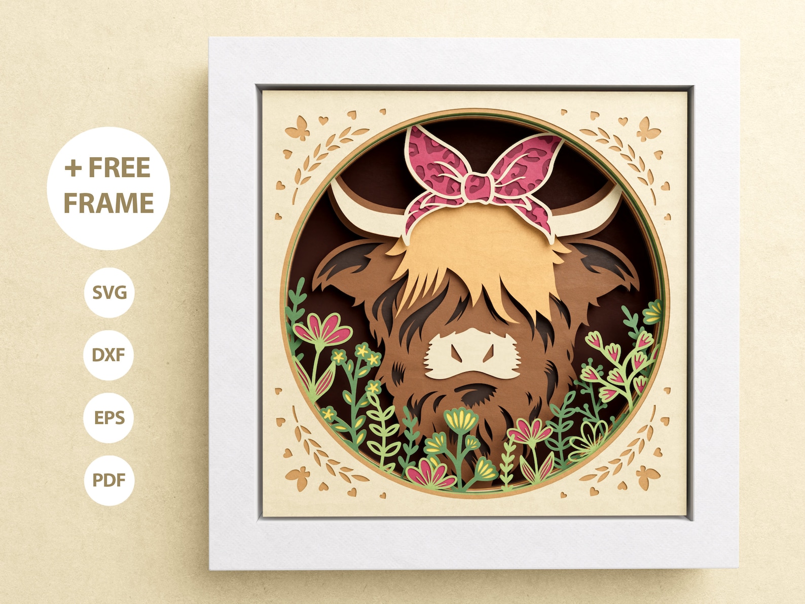 3D Highland Cow Shadow Box, Farm Shadow Box SVG, Layered Papercut ...