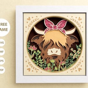 3D Highland Cow Shadow Box, Farm Shadow Box SVG, Layered Papercut ...