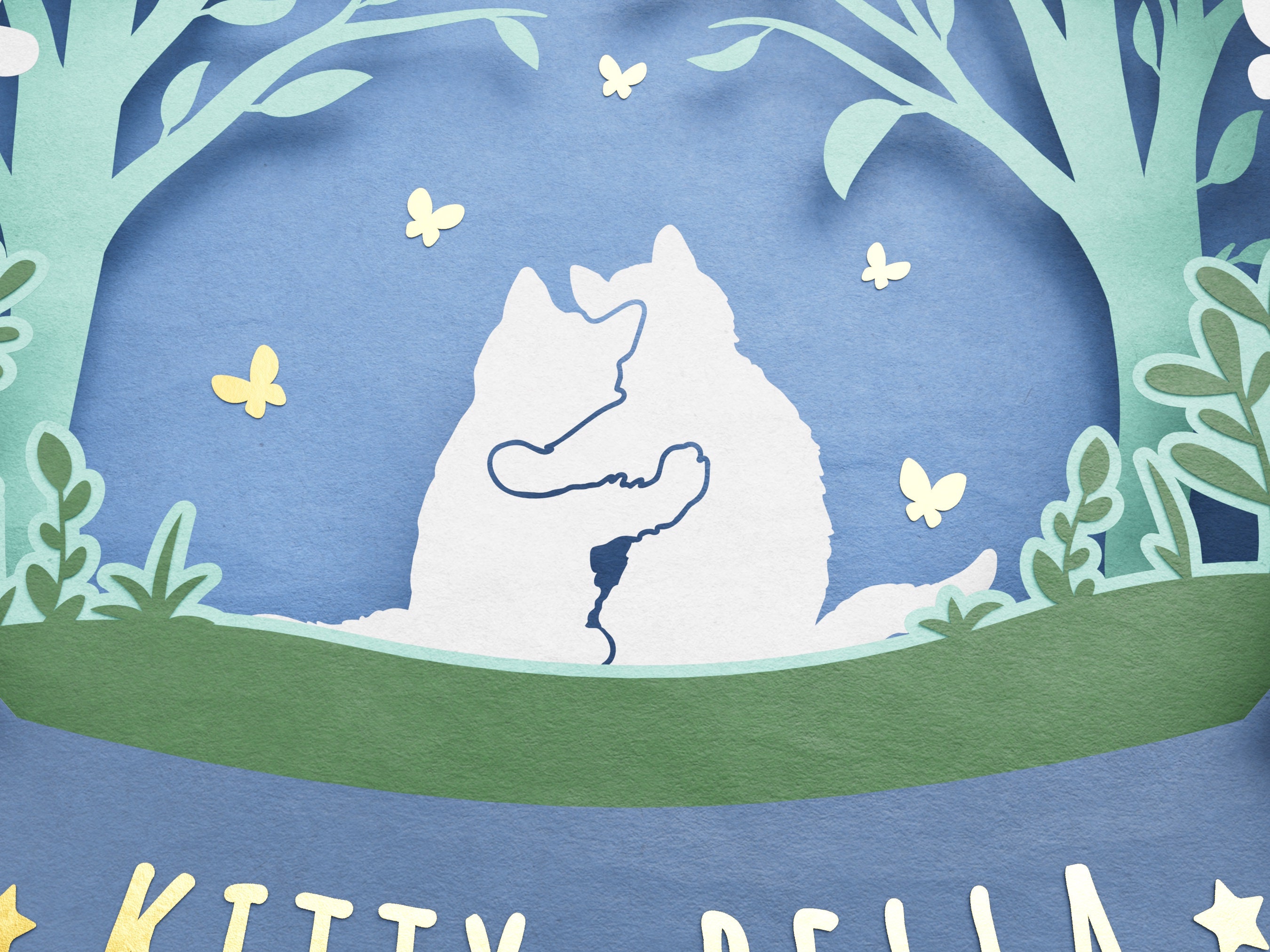 2 Cats Shadow Box, Custom Layered Paper Art, Papercut Template, Snow ...
