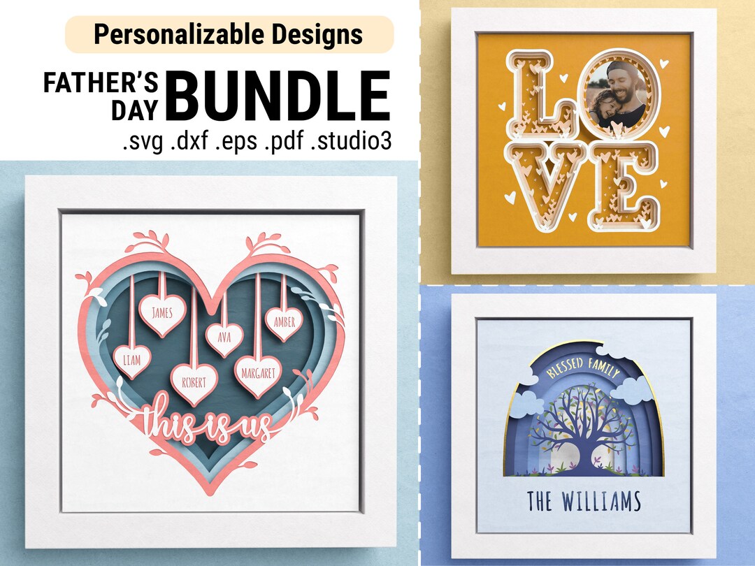 3D Fathers Day Shadow Box Bundle, Personalizable Shadow Box, Custom ...