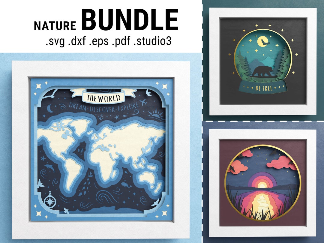 3D Nature Shadow Box Bundle, Sunset at the Lake, Nature Landscape SVG ...