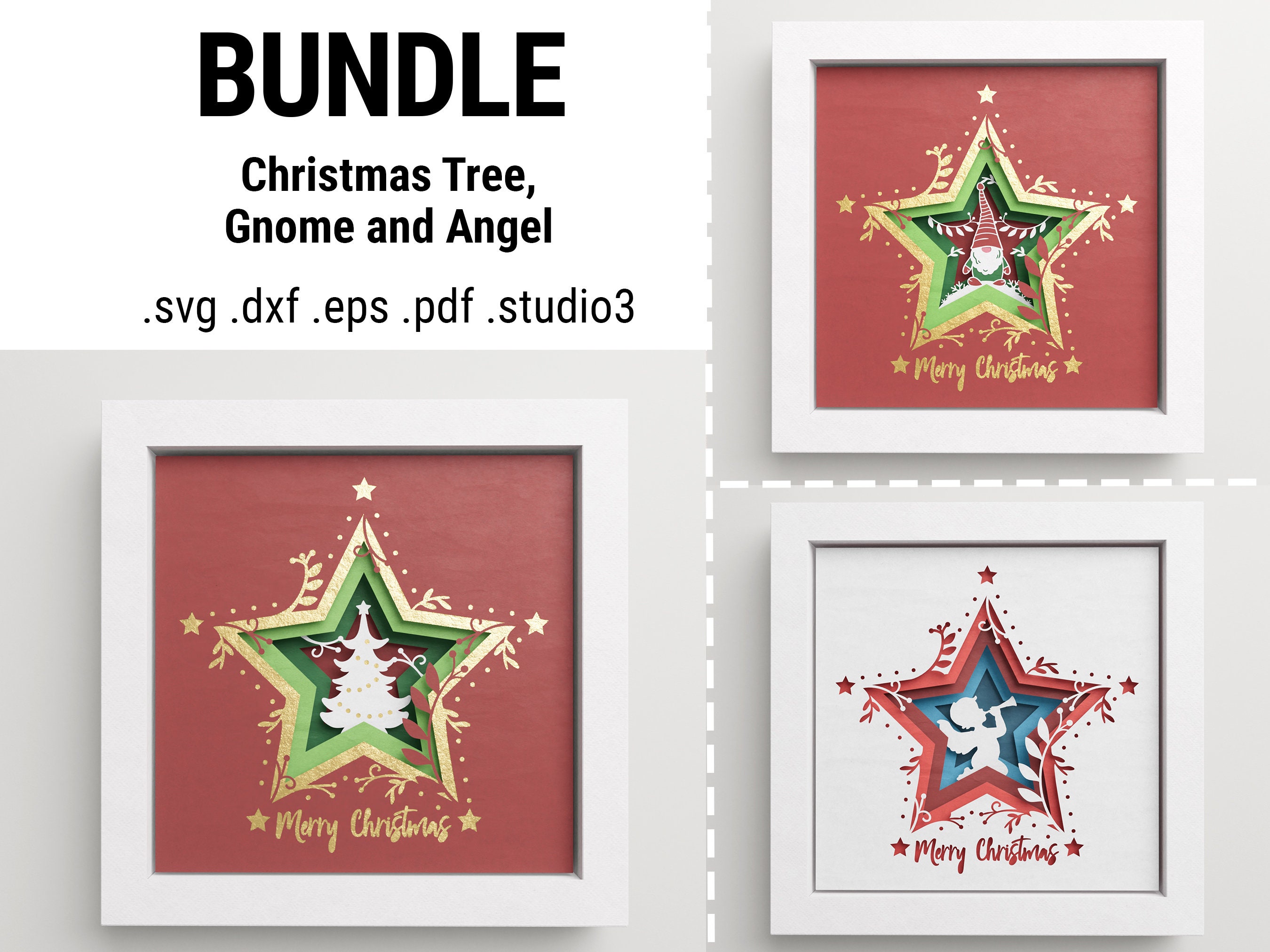 3D Shadow Box Bundle, Christmas Star Svg Set, Gnome 3D Svg, Christmas ...