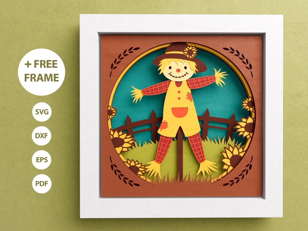 3D Scarecrow Shadow Box, Fall Shadow Box SVG, Layered Papercut, Farm ...