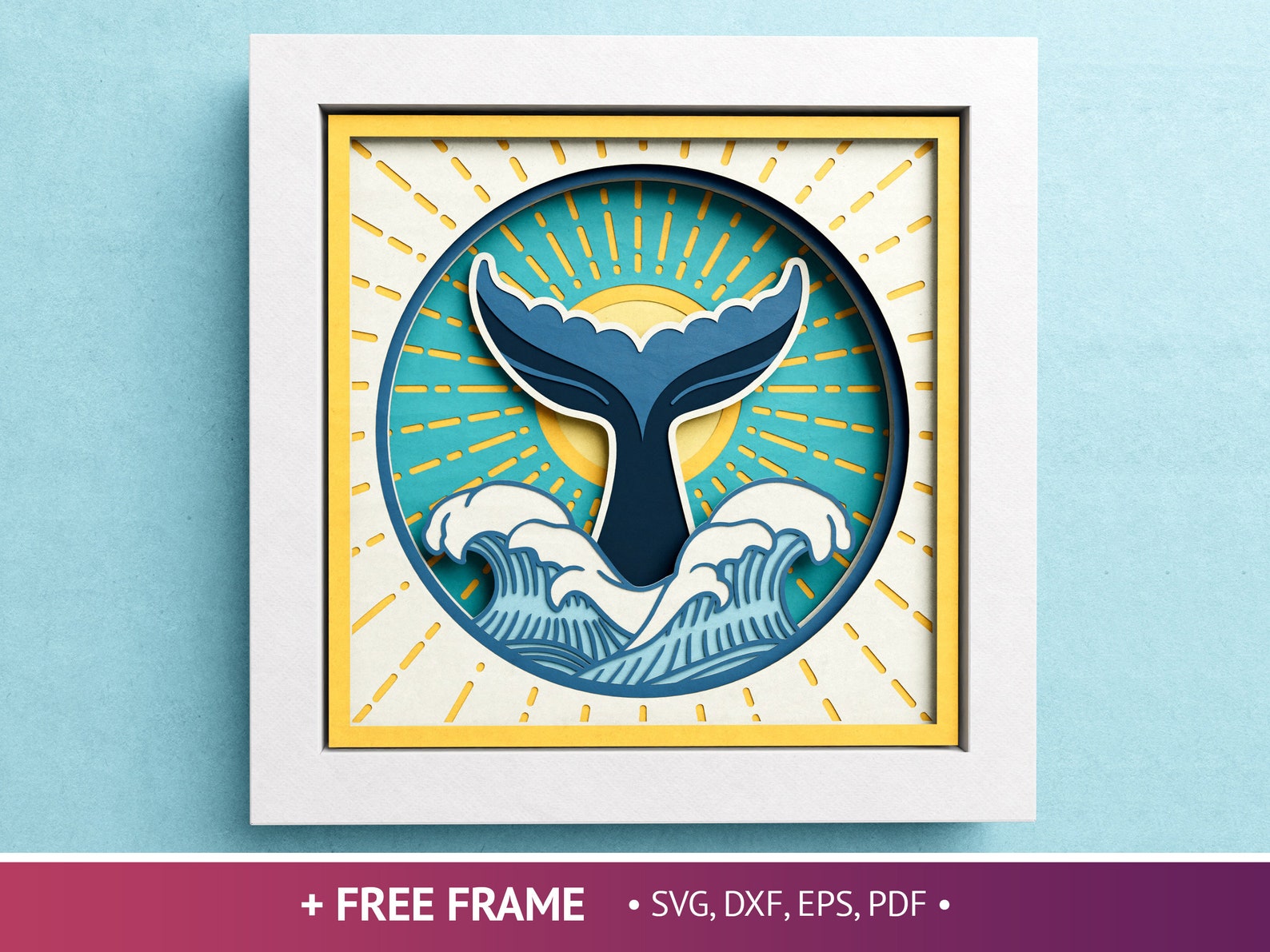 3D Whale Tail Shadow Box, Ocean Scene Shadow Box SVG, Sunset Nursery ...