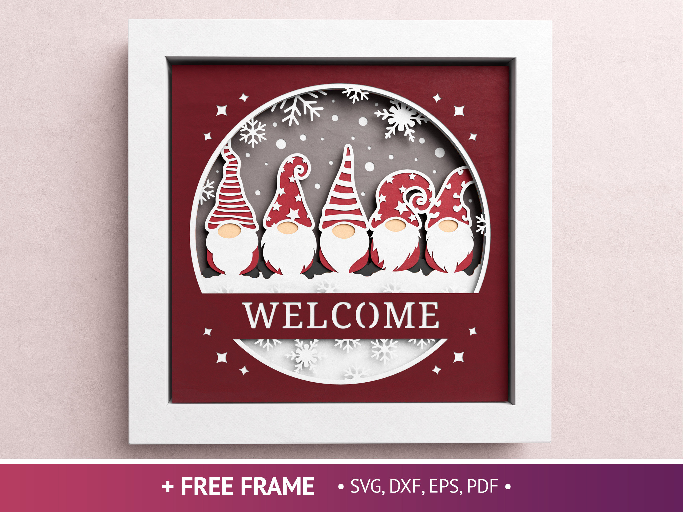 3D Gnome Welcome Shadow Box, Christmas Shadow Box Svg, Merry Christmas ...