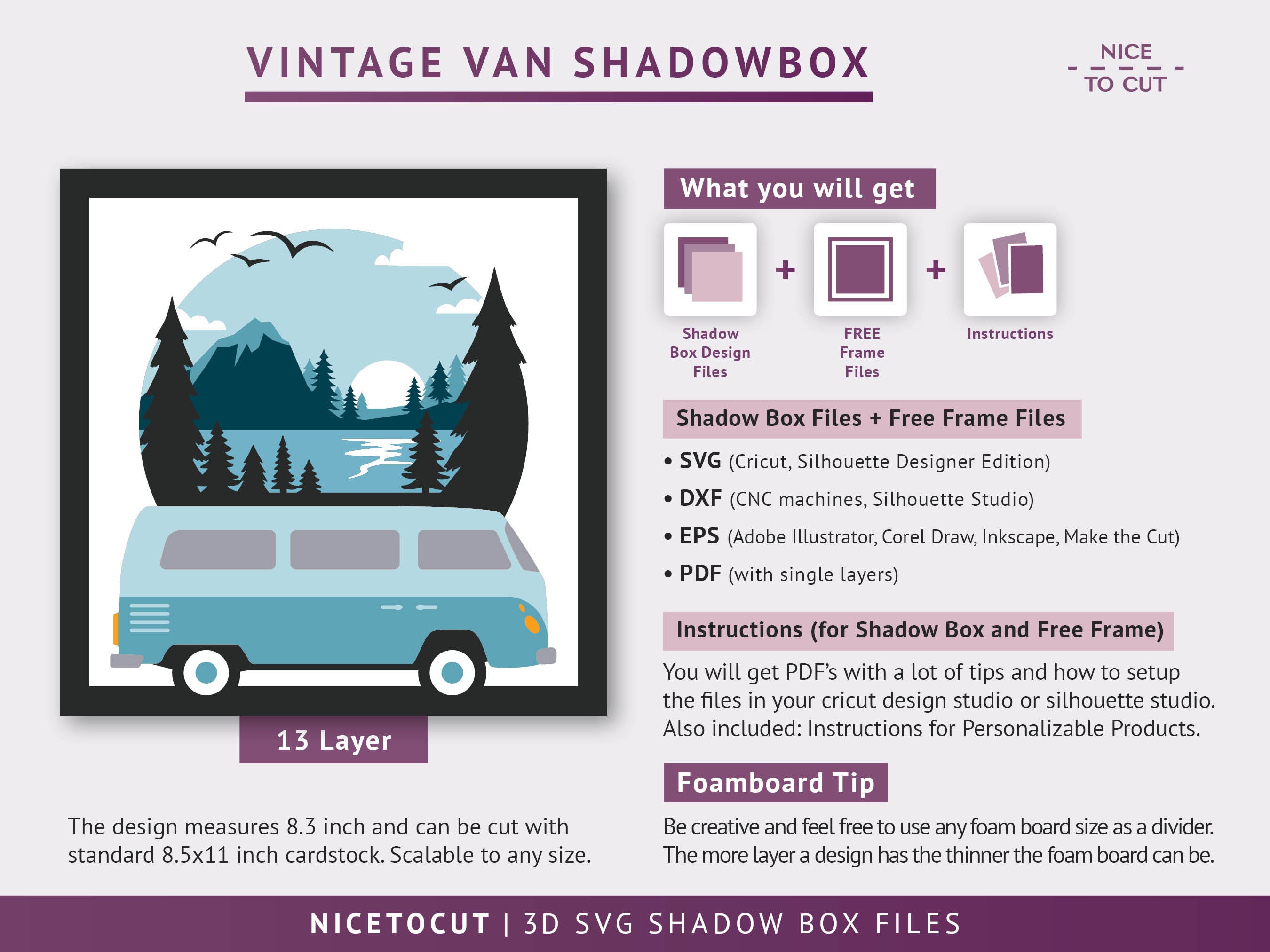 3D Van Shadow Box, Travel Shadow Box, Car Lover 3D SVG Shadow Box Gift ...