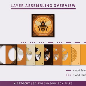 3D Honey Bee Shadow Box, Insect Cutout, Animal Shadow Box SVG, Files ...