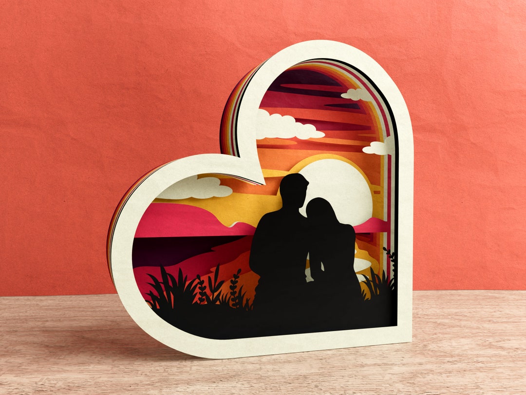 3D Couple Heart Sunset Shadow Box, Valentines Day Love Shadow Box, You ...