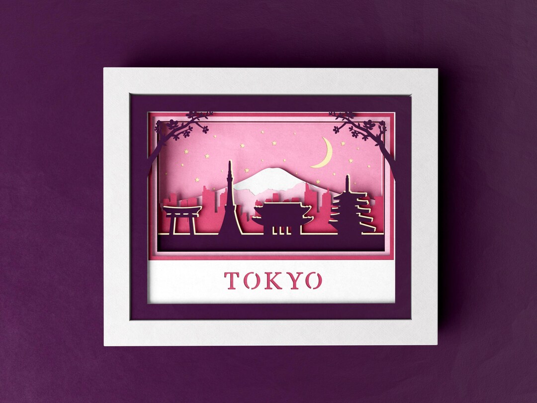 3D Tokyo Skyline Shadow Box, 8x10 Tokyo Japan City Night Shadow Box ...