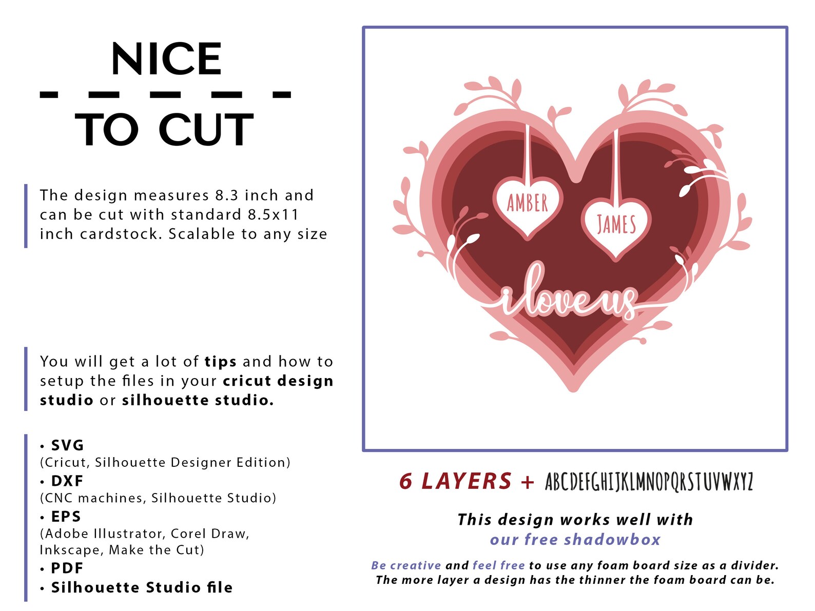 3D Heart Shadow Box With Custom Names Valentines Day Shadow - Etsy