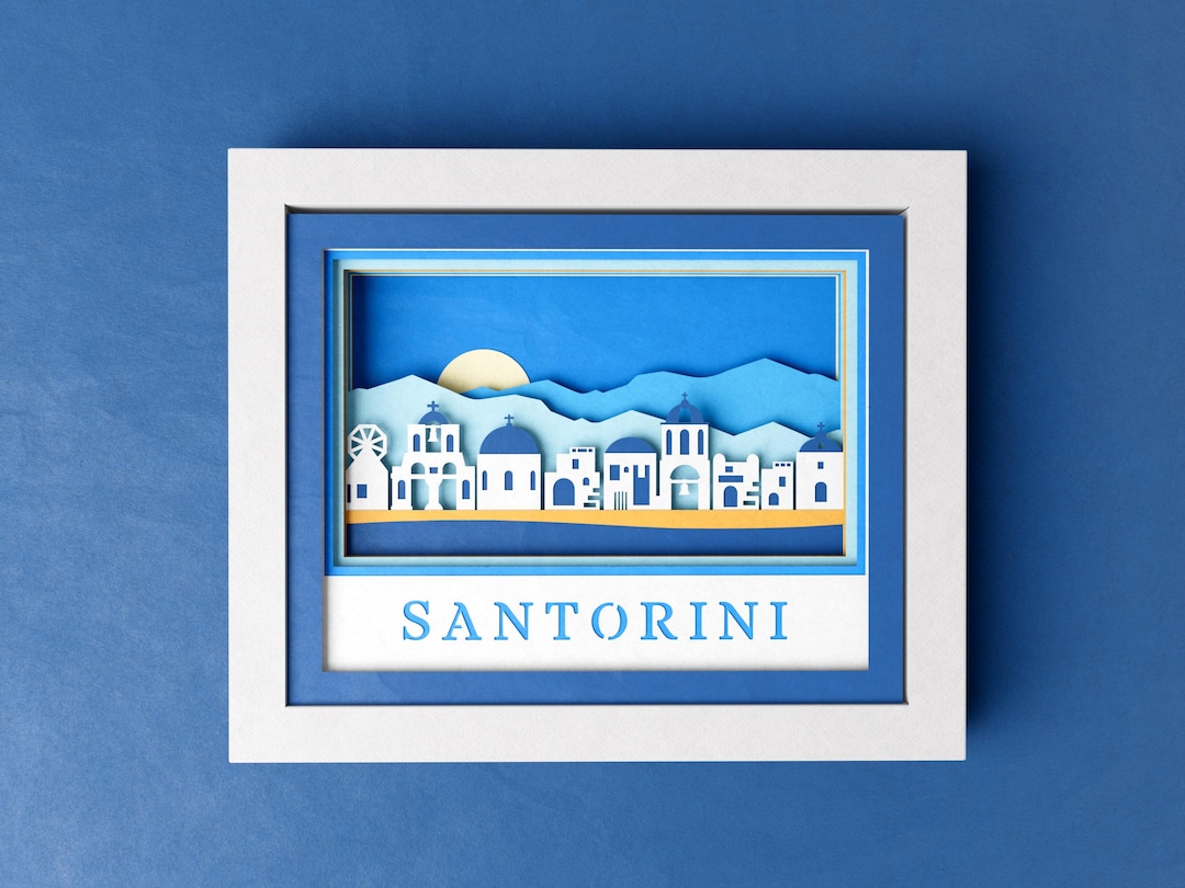 3D Santorini Skyline Shadow Box, 8x10 Greece Santorini City Night SVG ...