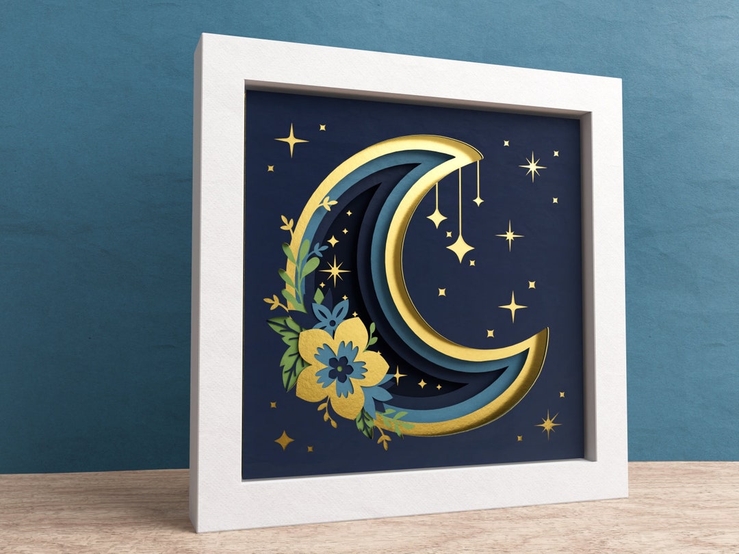 3D Moon Welcome Shadow Box, Floral Svg, 3D Mandala, Flower Shadow Box ...