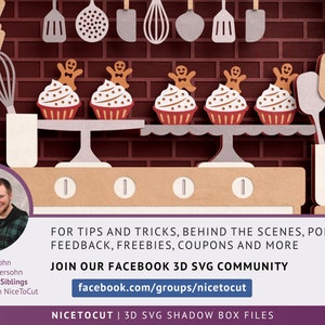 3D Cupcakes Shadow Box, Kitchen Shadow Box, Baking 3D SVG, Cooking ...